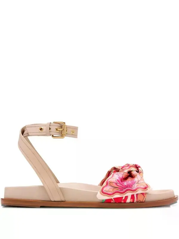 Farm Rio Ankle-strap Bow Flat Sandals - 25097 Spring Affair Beige