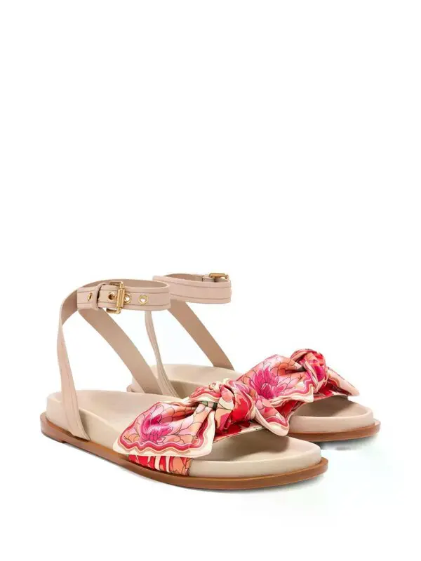 Farm Rio Ankle-strap Bow Flat Sandals - 25097 Spring Affair Beige