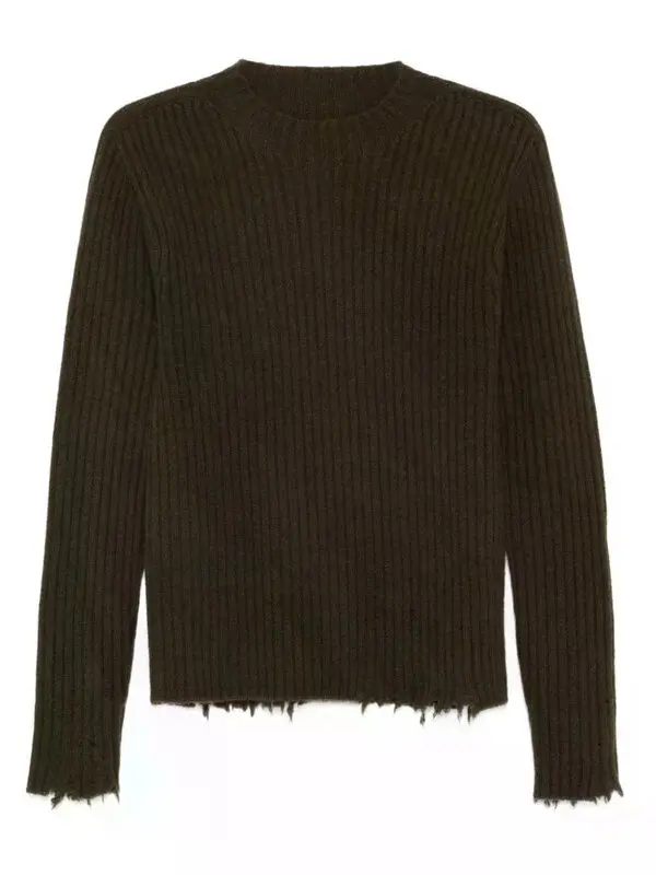 UMA WANG Ribbed Frayed-edge Jumper - Brown