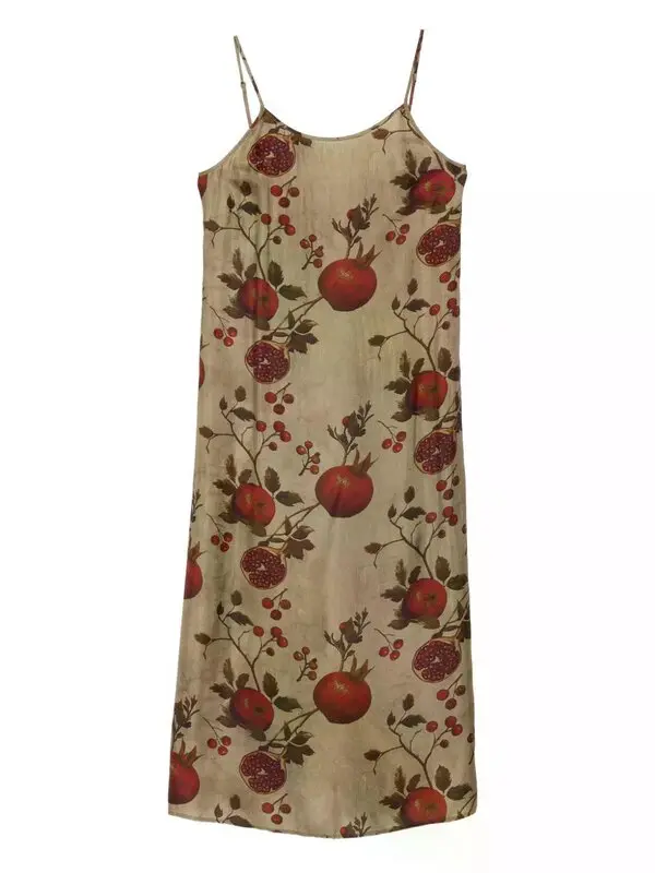 UMA WANG Pomegranate-print Slip Midi Dress - Brown