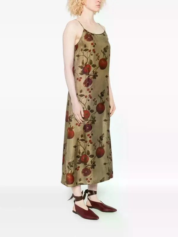 UMA WANG Pomegranate-print Slip Midi Dress - Brown