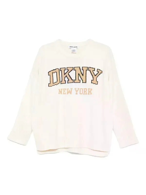 Dkny Varsity-logo Intarsia Sweater - White