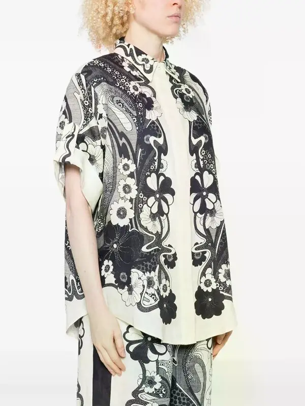 ALEMAIS Floral-print Short-sleeve Shirt - Neutrals