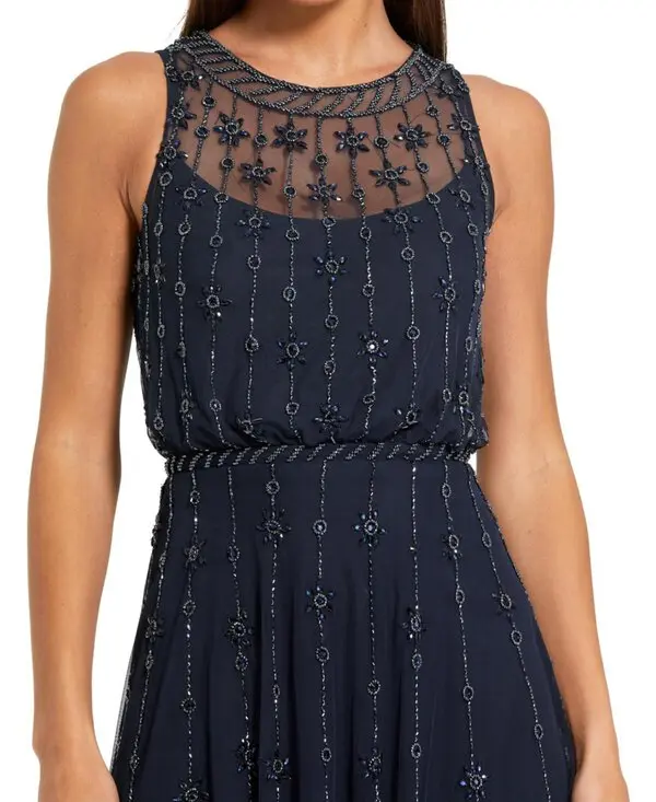Mac Duggal Embellished High Neck A-line Dress - Midnight