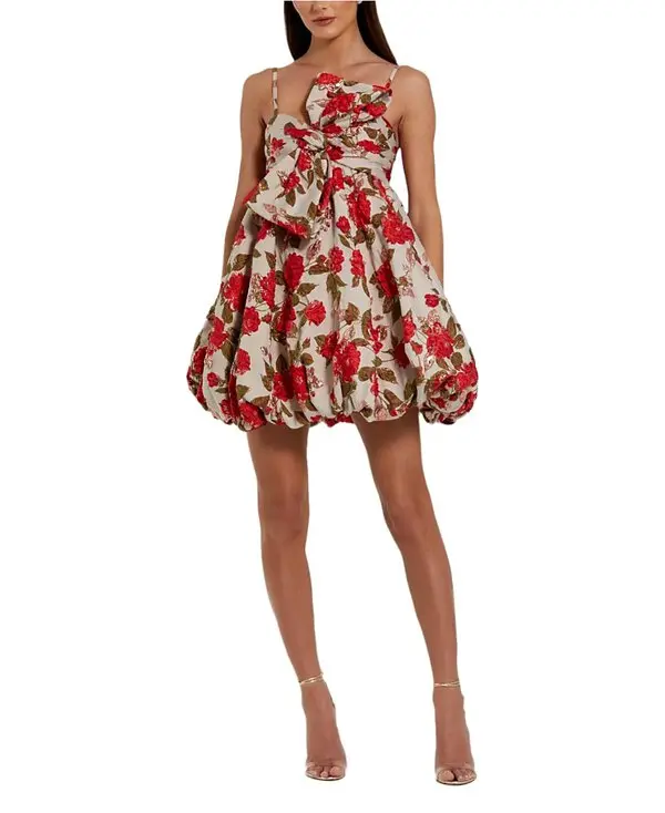 Mac Duggal Brocade Mini Dress With Bow - White Multi