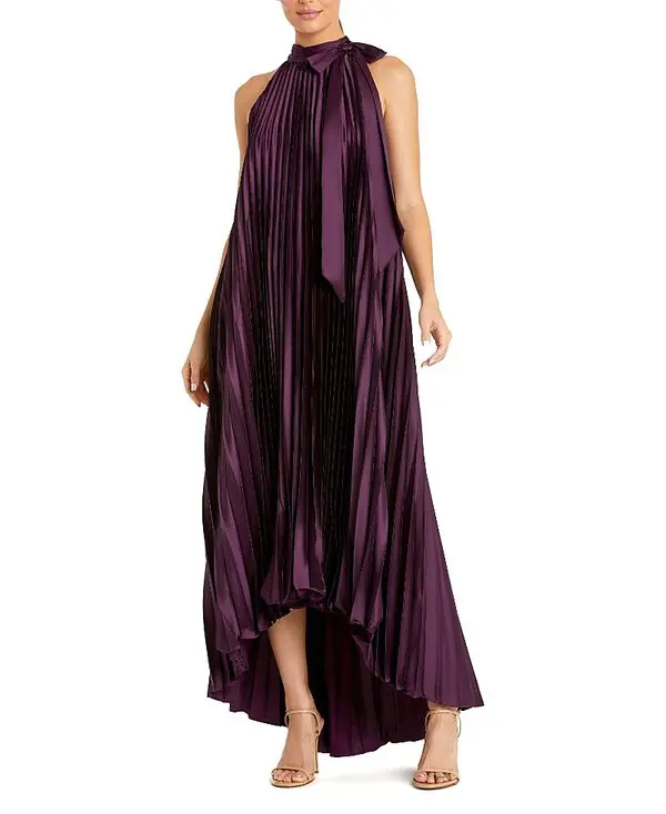 Mac Duggal Pleated Halter Neck High-low Gown - Plum