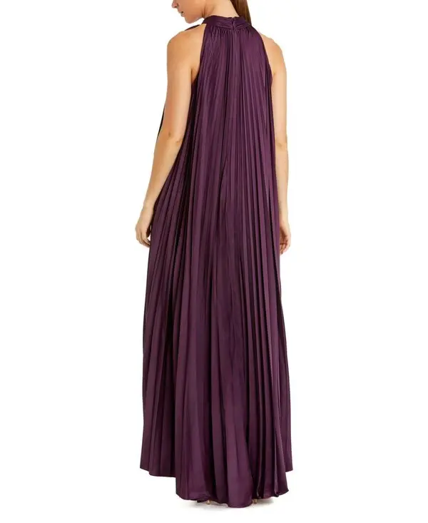 Mac Duggal Pleated Halter Neck High-low Gown - Plum