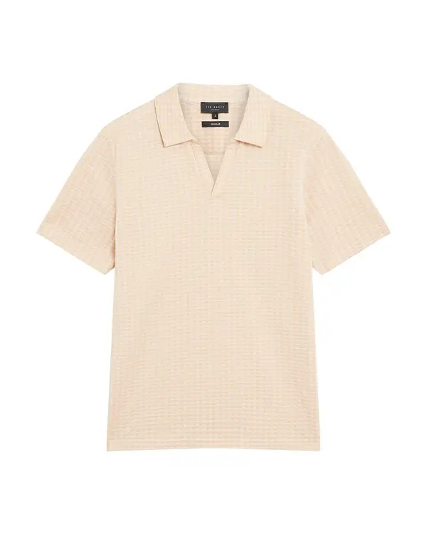 Ted Baker London Matejo Mini Check Open Neck Polo Shirt - Taupe