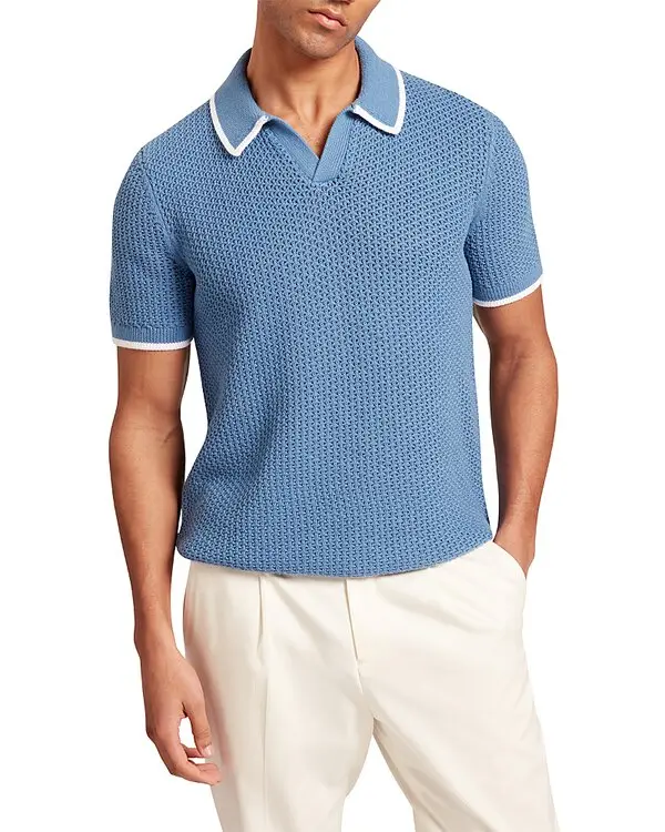 Ted Baker London Sachair Textured Knit Open Neck Polo - Light Blue