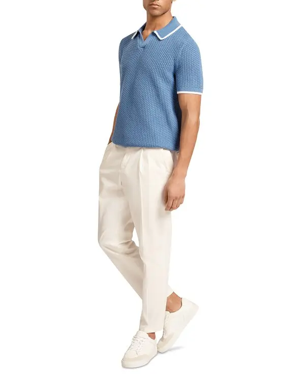 Ted Baker London Sachair Textured Knit Open Neck Polo - Light Blue