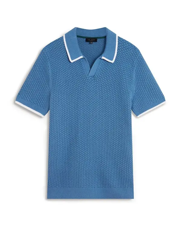 Ted Baker London Sachair Textured Knit Open Neck Polo - Light Blue