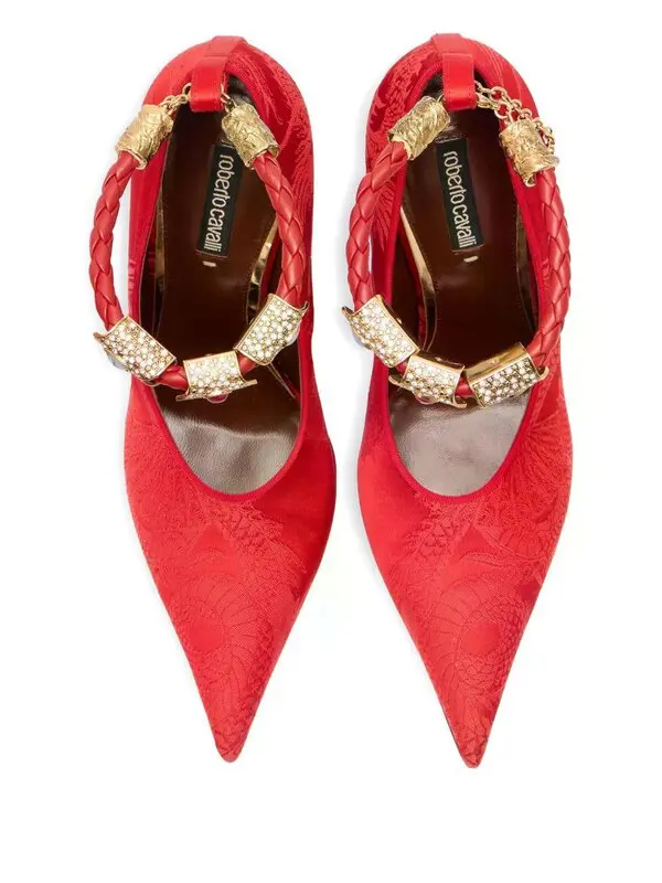 Roberto Cavalli Jacquard Jewel-strap Pumps - Red
