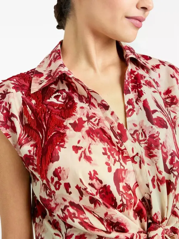 Cinq À Sept Floral Ribbons Sleeveless Mari Blouse - Red