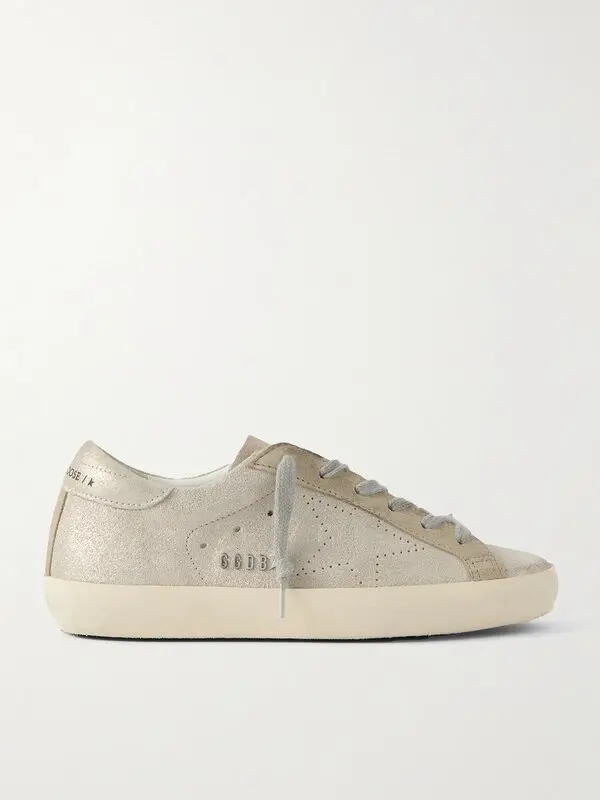 GOLDEN GOOSE Super-star Distressed Glittered Suede Sneakers