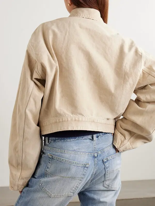 Balenciaga Cropped Distressed Appliquéd Denim Jacket