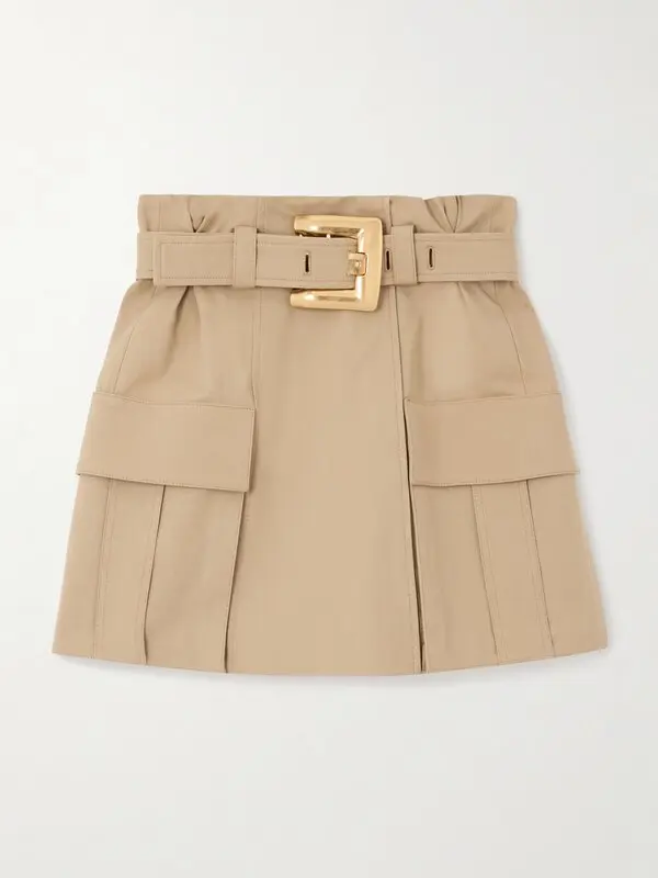 Balmain Belted Cotton-gabardine Mini Skirt