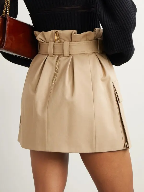 Balmain Belted Cotton-gabardine Mini Skirt