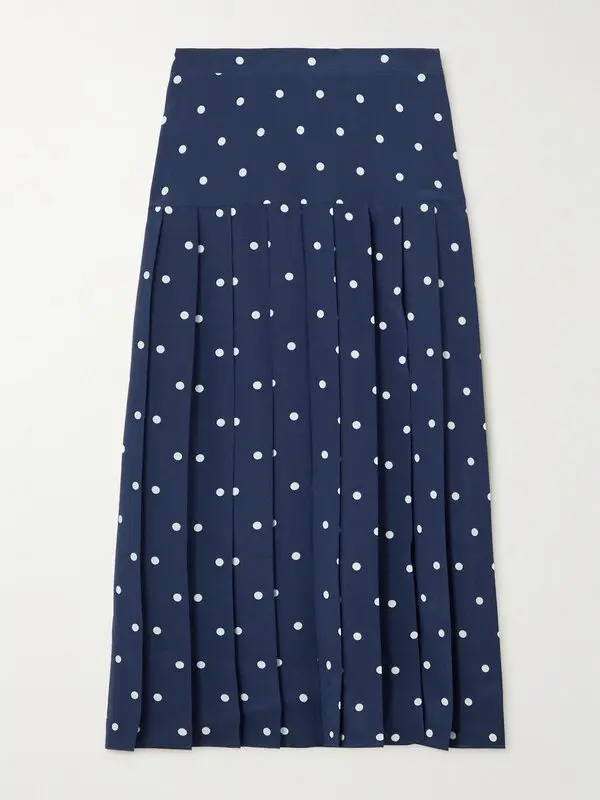 Alessandra Rich Pleated Polka-dot Silk Midi Skirt - Blue