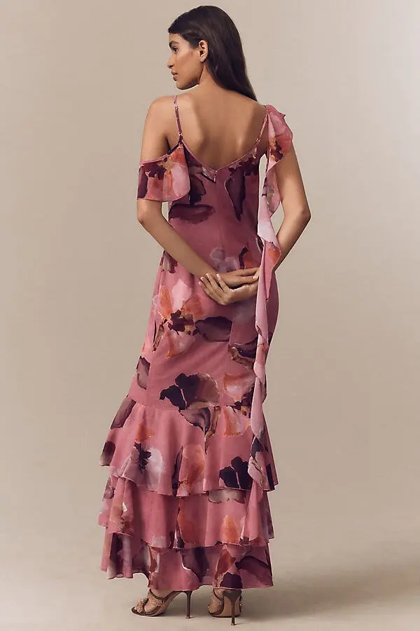 MARE MARE Lucy Chiffon Ruffle Maxi Dress - Plum Floral Chiffon
