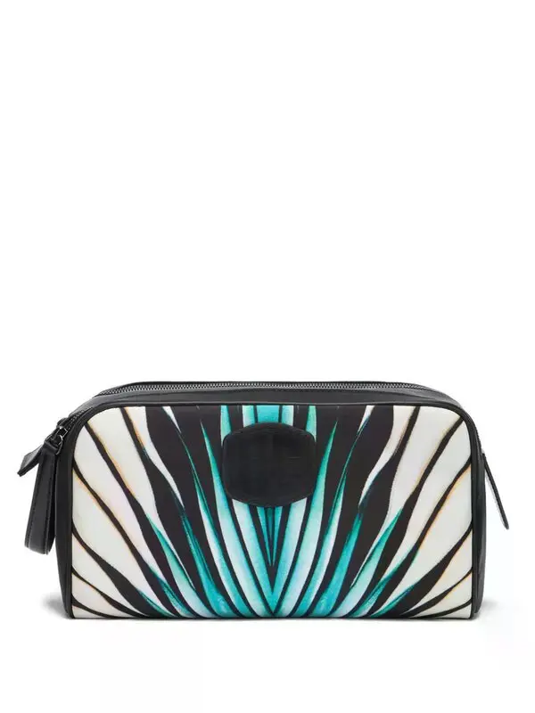 Roberto Cavalli Leaf-print Leather-trimmed Wash Bag - Black