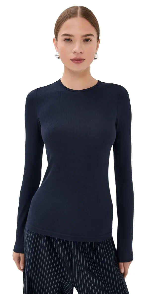 Tibi Circular Ribbed Crew Neck Pullover - Navy