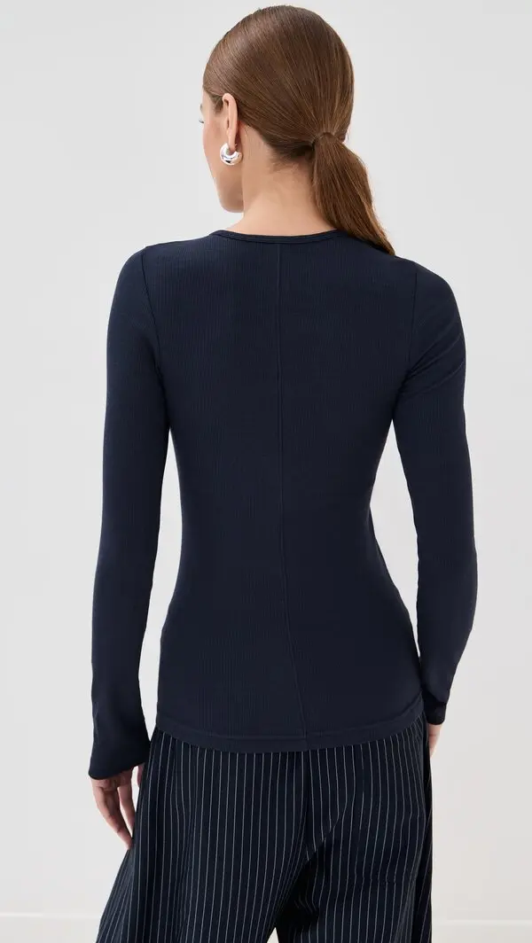Tibi Circular Ribbed Crew Neck Pullover - Navy