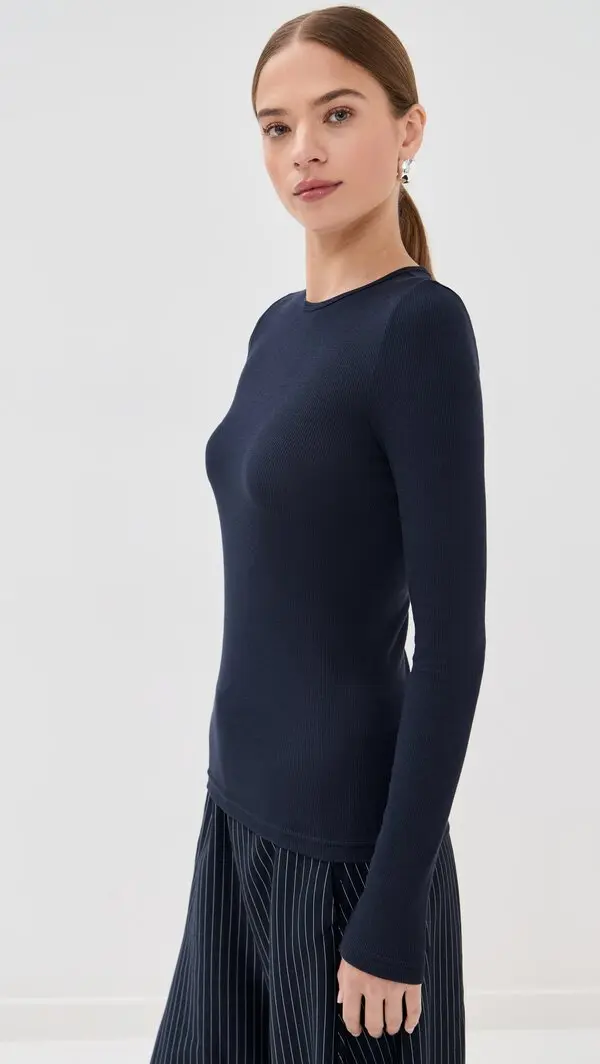 Tibi Circular Ribbed Crew Neck Pullover - Navy
