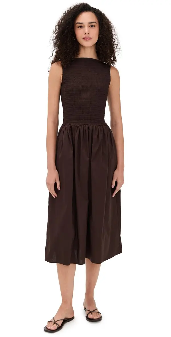 Wayf May Smocked Midi Dress In Espresso - 40% Off | Editorialist