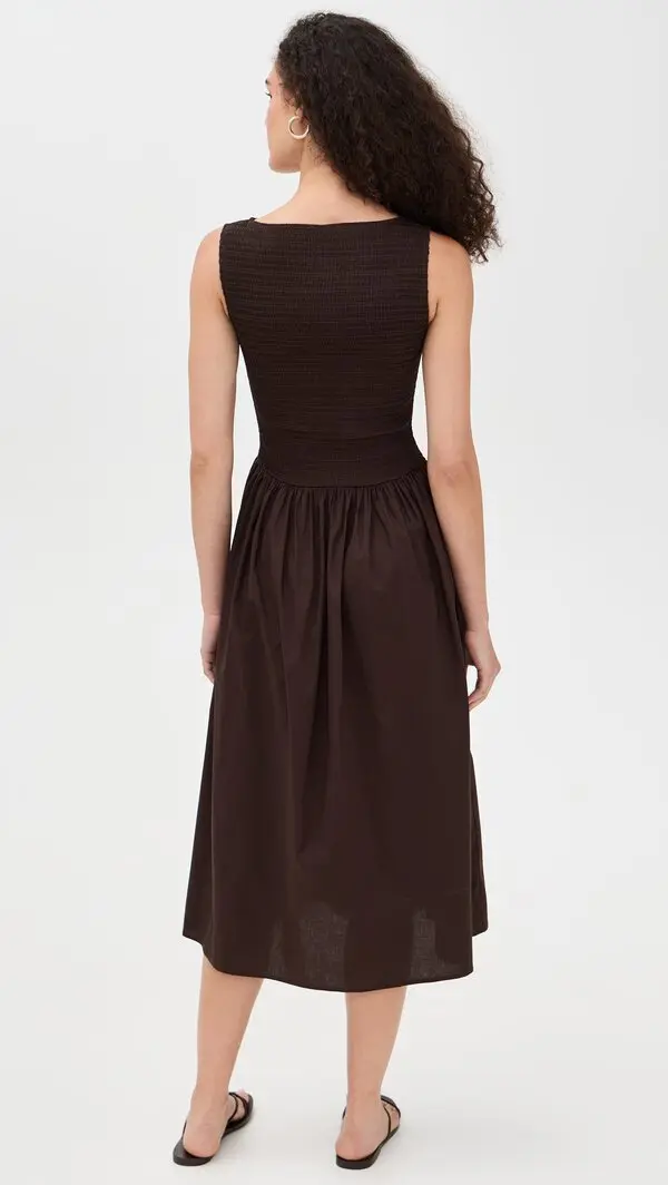 Wayf May Smocked Midi Dress In Espresso - 40% Off | Editorialist