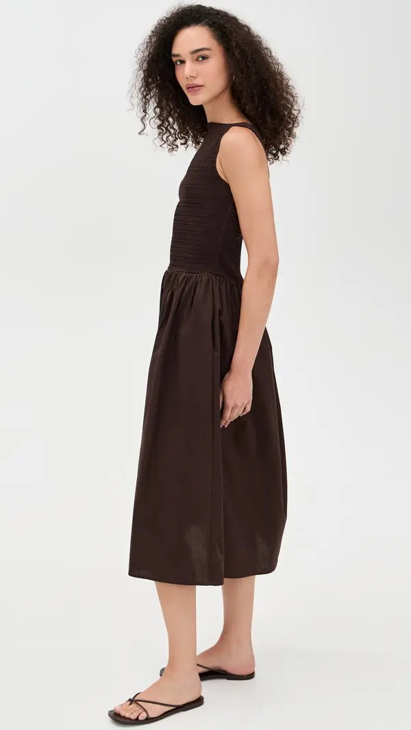 Wayf May Smocked Midi Dress In Espresso - 40% Off | Editorialist