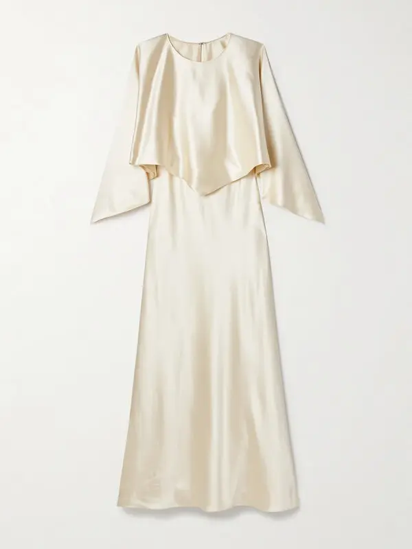Adam Lippes Larys Layered Asymmetric Cape-effect Silk-charmeuse Maxi Dress - Neutrals