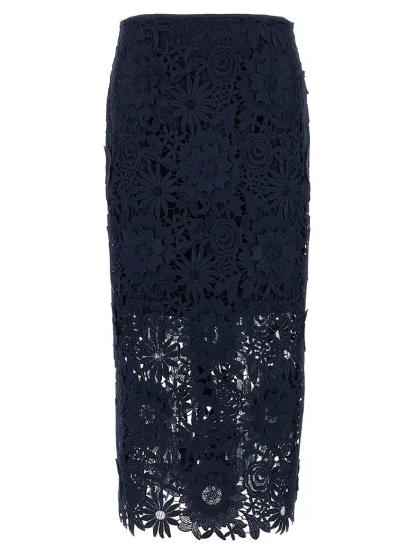 Remain Birger Christensen 3d Lace Openwork Midi Skirt - Blue
