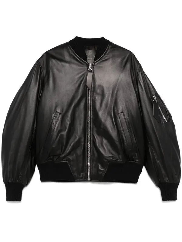 Attico Leather Bomber Jacket - Black