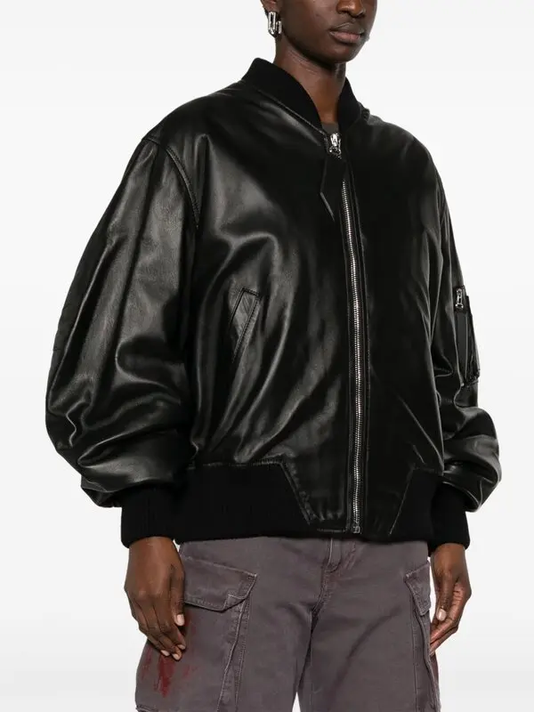 Attico Leather Bomber Jacket - Black