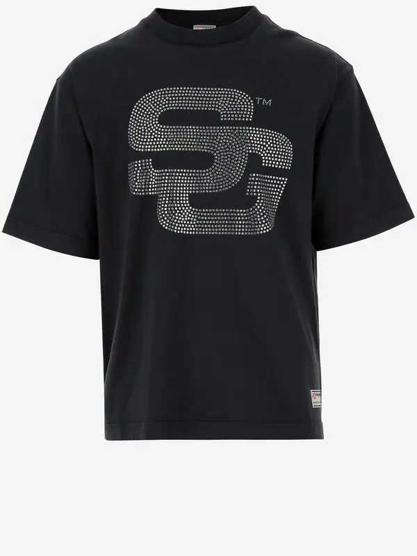 SUMMER GAMES Cotton T-shirt With Rhinestone Logo - Black