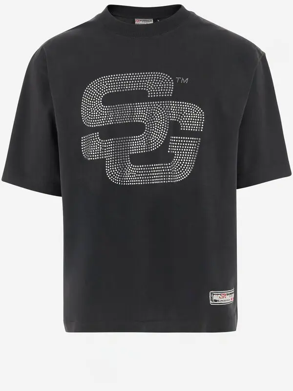 SUMMER GAMES Cotton T-shirt With Rhinestone Logo - Black
