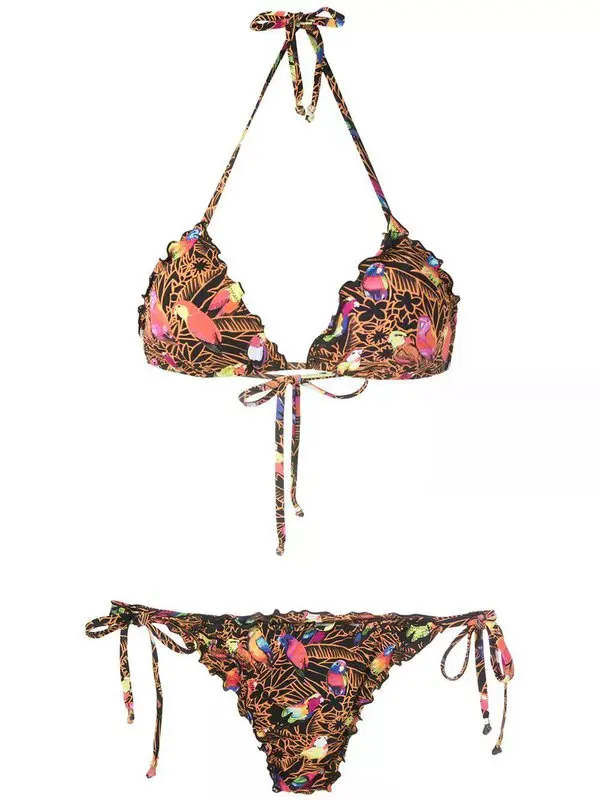 AMIR SLAMA Papagaios Printed Bikini Set - Black
