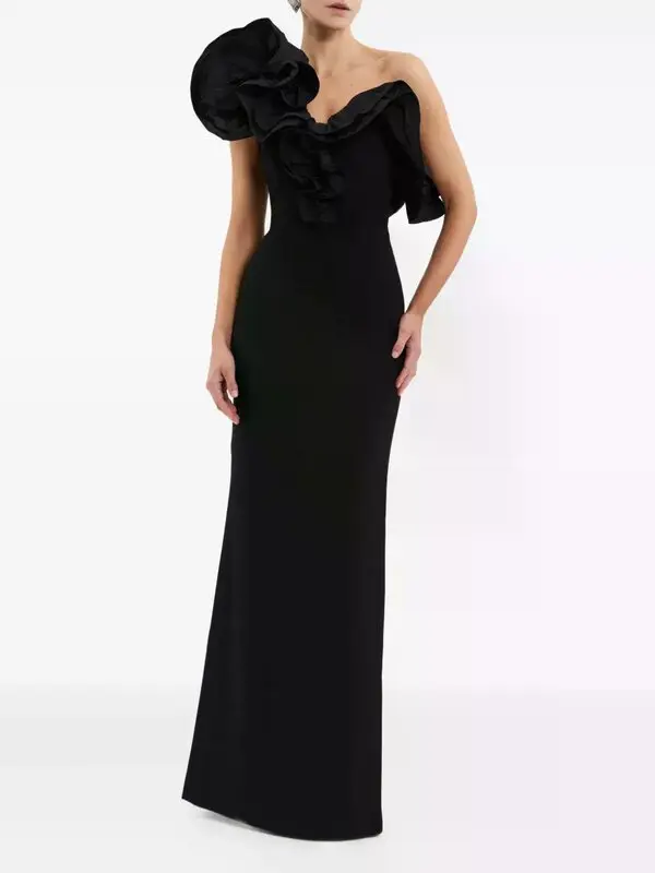 Rebecca Vallance Ella Ruffle-detail One-shoulder Gown - Black