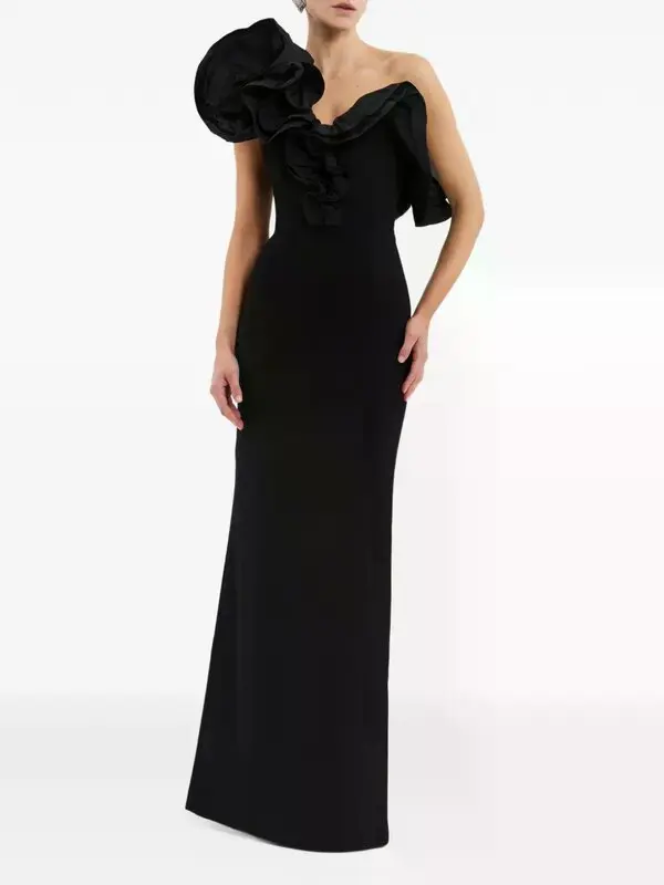 Rebecca Vallance Ella Ruffle-detail One-shoulder Gown - Black