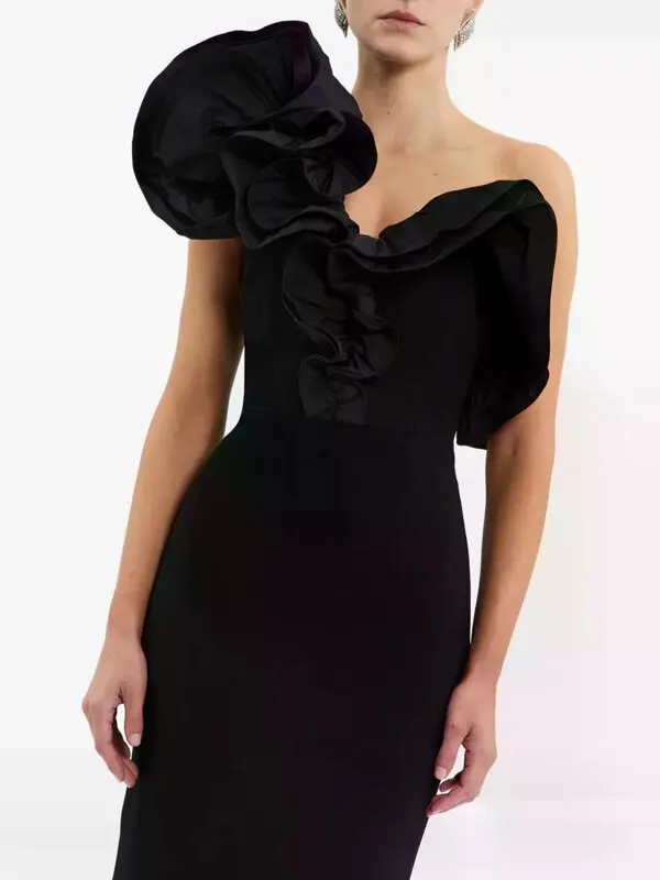 Rebecca Vallance Ella Ruffle-detail One-shoulder Gown - Black