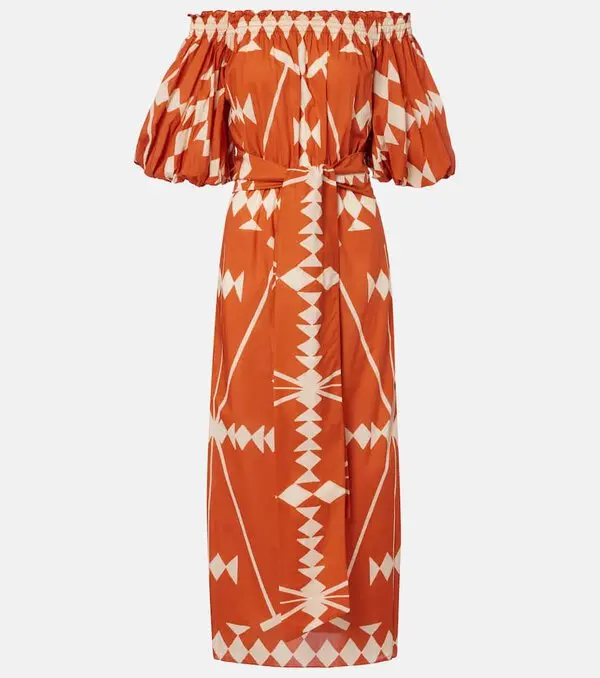 Johanna Ortiz Printed Cotton Poplin Midi Dress
