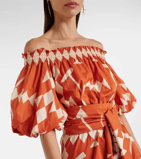 Johanna Ortiz Printed Cotton Poplin Midi Dress