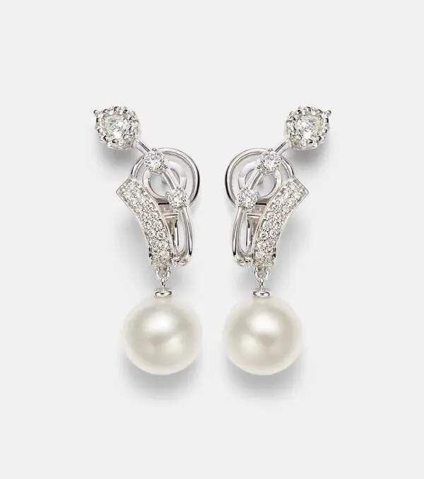 Yeprem 18kt White Gold Earrings With Diamonds And Pearls - Silver