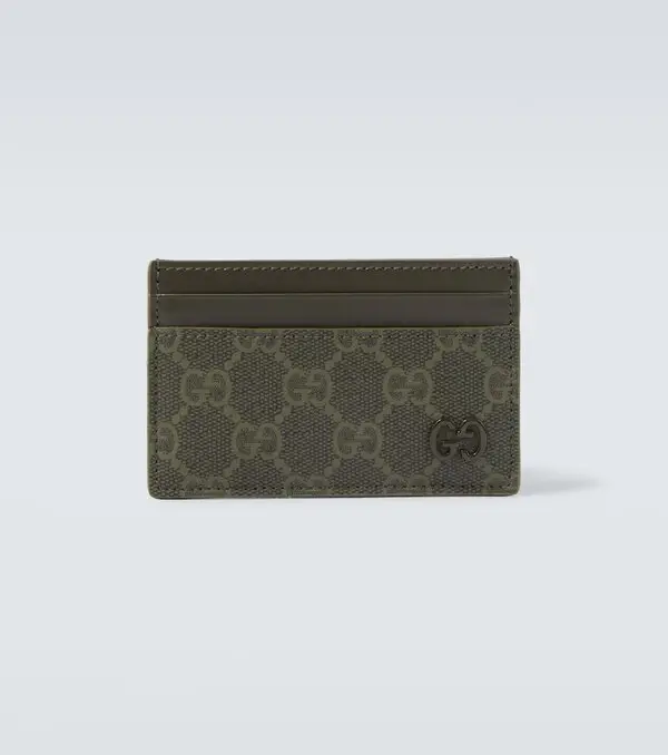 Gucci Gg Canvas And Leather Card Holder - Green