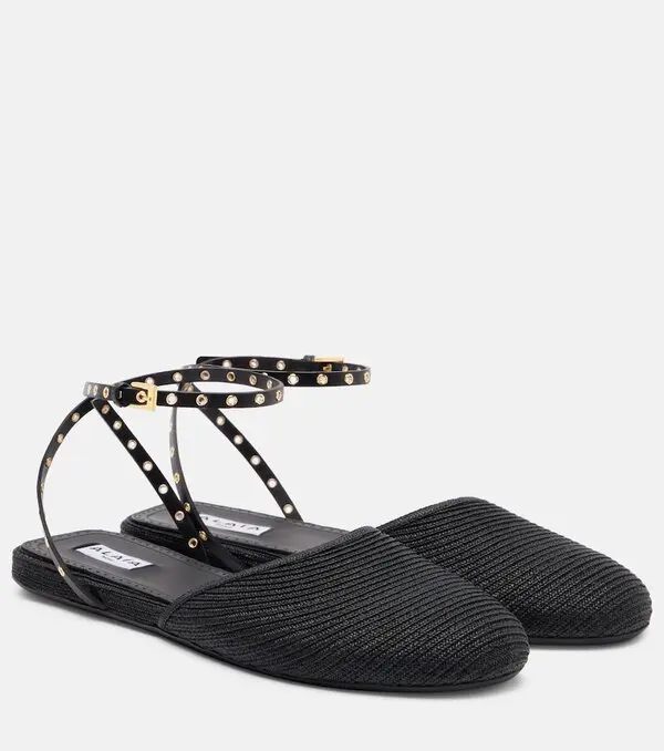 Alaïa Leather-trimmed Slingback Flats - Noir