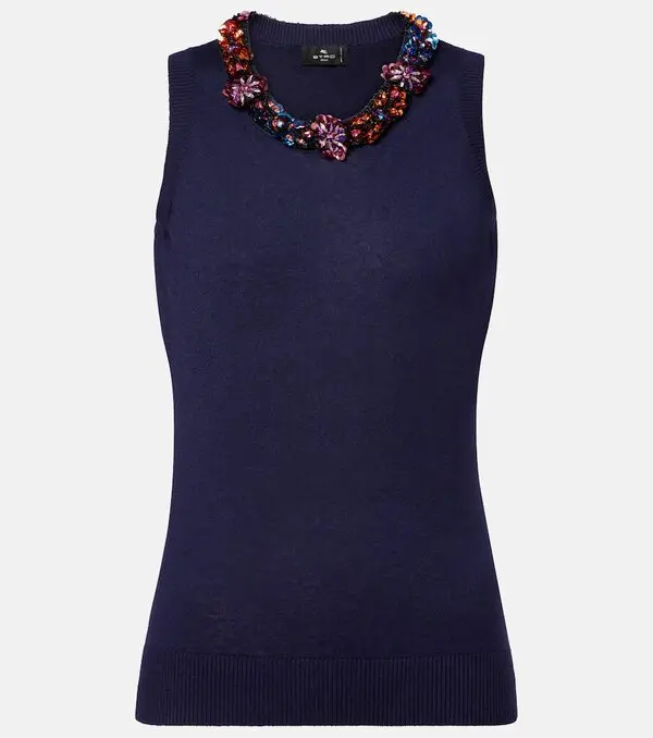 Etro Embellished Silk And Cashmere Top