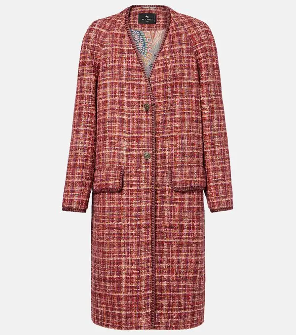 Etro Checked Cotton And Wool-blend Coat - Red