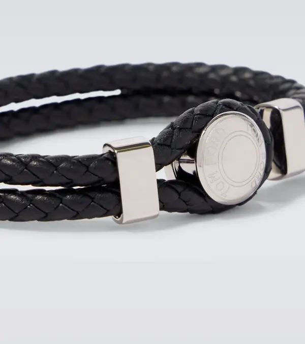 TOM FORD Logo Braided Leather Bracelet