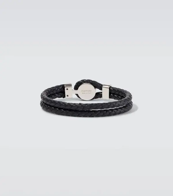 TOM FORD Logo Braided Leather Bracelet