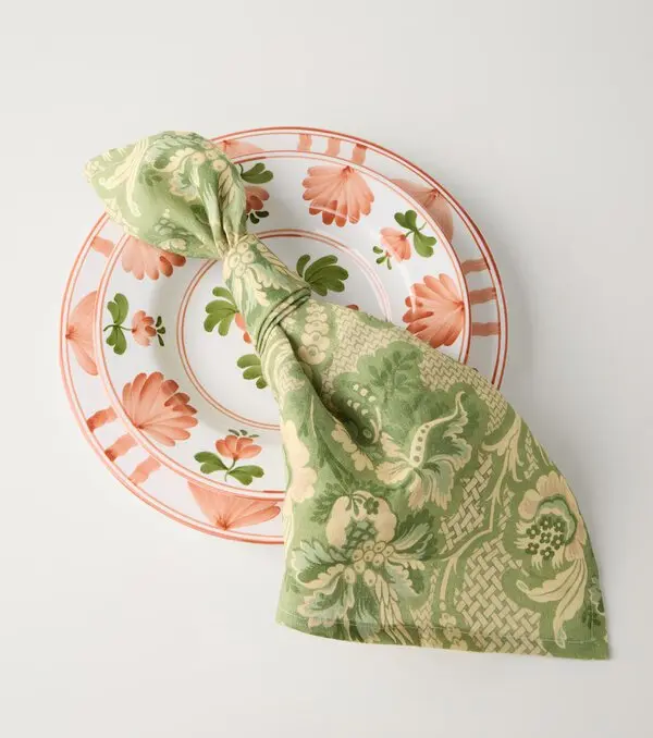 CABANA Iris Set Of 4 Floral Printed Linen Napkins - Green